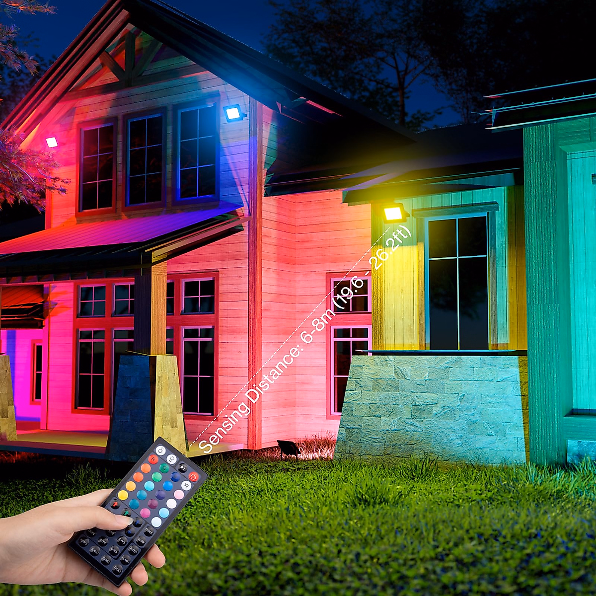 Olafus 25W RGB LED Flood Light 250W Equiv, DIY Color Changing Stage Light with Remote, Party Light Outdoor, IP66 Landscape Floor Strobe Light Spotlight, Uplight for Events Christmas Halloween, 2 Pack