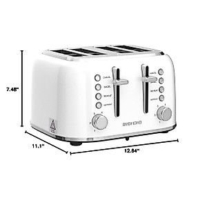REDMOND Toaster 4 Slice, Retro Stainless Steel Toaster with Extra Wide Slots Bagel, Defrost, Reheat Function, Dual Independent Control Panel, Removable Crumb Tray, 6 Shade Settings and High Lift Lever, White, New Version