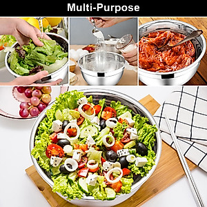 E-far Mixing Bowls with Lids, 6-Piece Stainless Steel Salad Bowls Metal Nesting Bowls for Baking Cooking and Prepping, Airtight Lids & Stackable Design, Size 4.5, 3, 1.5 QT (Black)