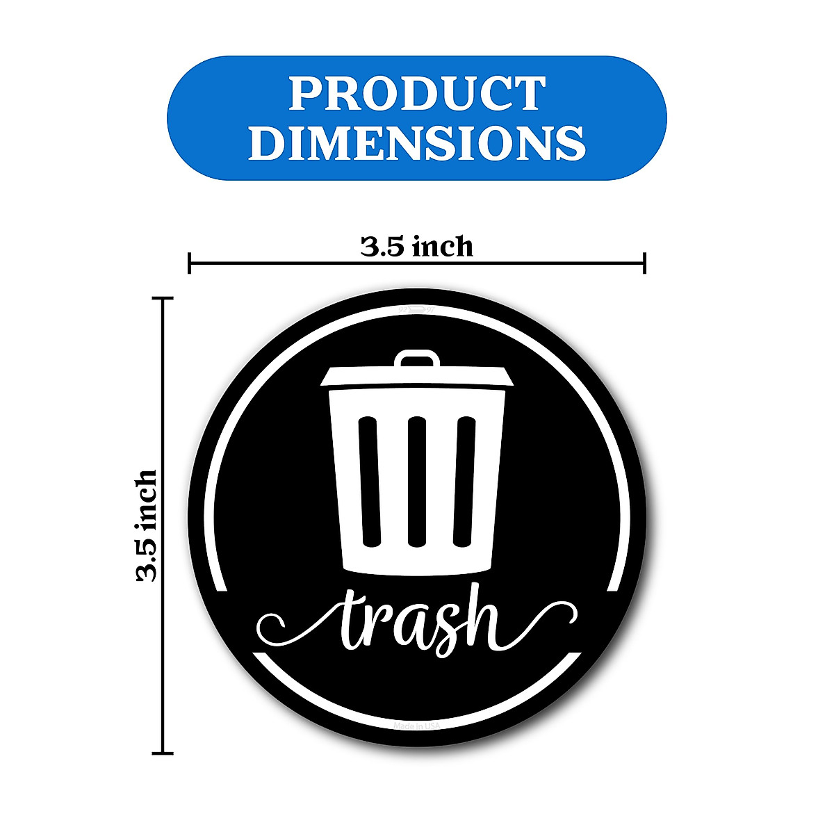 Black Trash Recycle Magnets for Kitchen Trash Can and Recycle Bin, Farmhouse Garbage Can Logo Symbol Magnet, 3.5 Inch Recycle Sticker for Trash Can with 4 Adhesive Stickers, Made in USA, Black 2 Pack