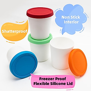 Belle&Beau 4 Pack Ice Cream Containers Set (1 Quart Each) with Silicone Lids, Ideal for Homemade Ice Cream, Sorbet, and Gelato, Dishwasher Safe, Includes 1 Erasable Marker, 1 Scoop, and 1 Cloth