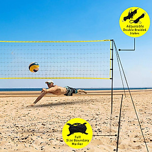 Volleyball Net Outdoor - Includes 32x3 Ft Large Regulation Size Net, Soft Volleyball, Carrying Bag, Boundary Lines, Steel Poles & Pump - Large Volleyball Net for Backyard, Beach, Pool