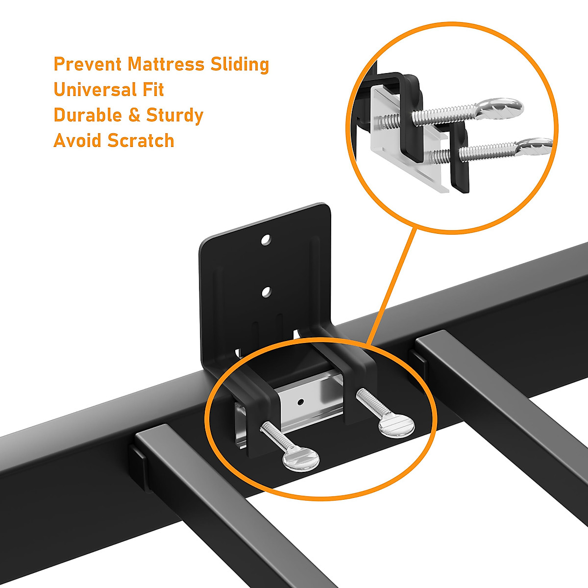 Askeld 6 PCS Non-Slip Mattress Gaskets, Mattress Gripper for Metal Bed Frame, Adjustable Mattress Slide Stopper, Durable Mattress Retainer Bar,Keep Mattress from Sliding,Black