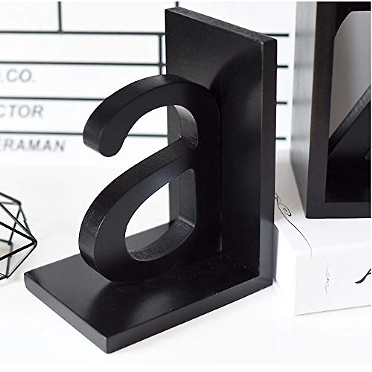 FUYU 1 Pair Creative Letter Wood Bookend Book Stand Home Decoration