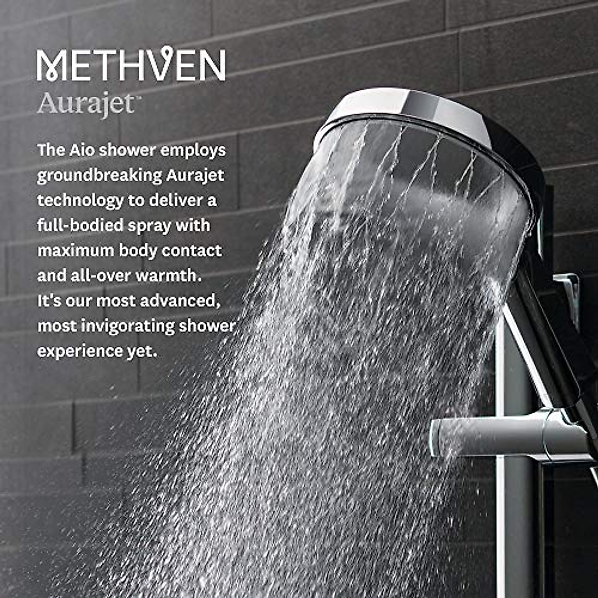 Methven Aio Removable Handheld Shower Head with High Pressure Water Jets, Hose, and Adjustable Arm Mount | Water Saving & High Pressure Spray Technology, Chrome