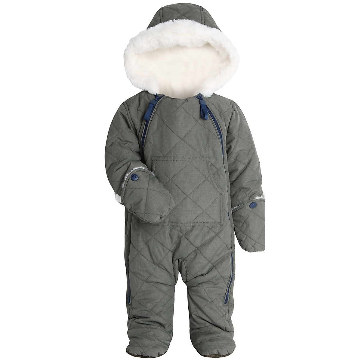 URBAN REPUBLIC Baby Boys' Pram Snowsuit - Quilted Fleece Lined Snowsuit with Gloves - Outerwear Coveralls (Sizes: 3-9M), Size 6M, Olive