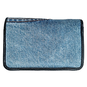 Bijoux de Ja Upcycling Blue Denim Bifold Money Zip Coin Card Holder Organizer Compact Wallet for Women