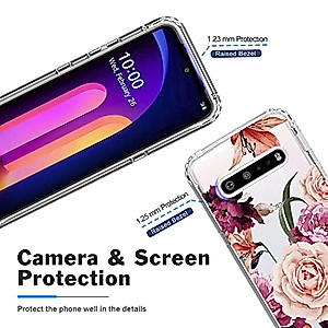 Bohefo Case for LG V60 ThinQ 5G Case/LG V60/LM-V600 Case with Tempered Glass Screen Protector, Full Body Cute Floral Bumper Shockproof Protective Phone Case Cover for LG V60 ThinQ (Purple Flower)