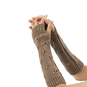 POHADON Fairy Grunge Gloves Alt Emo Goth Accessories Fingerless Ripped Long Sleeve Arm Warmers Y2k Gyaru Arm Sleeve Harajuku Egirl (One Size,Brown)