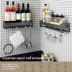 CARRTAN Wine Rack Wall Mounted with Wine Glass Holder - Hanging Wine Rack - Modern Minimalist Style Metal Wine Rack & Mounted Wine Rack 15.8 x 5.5 x 4 in(Black)