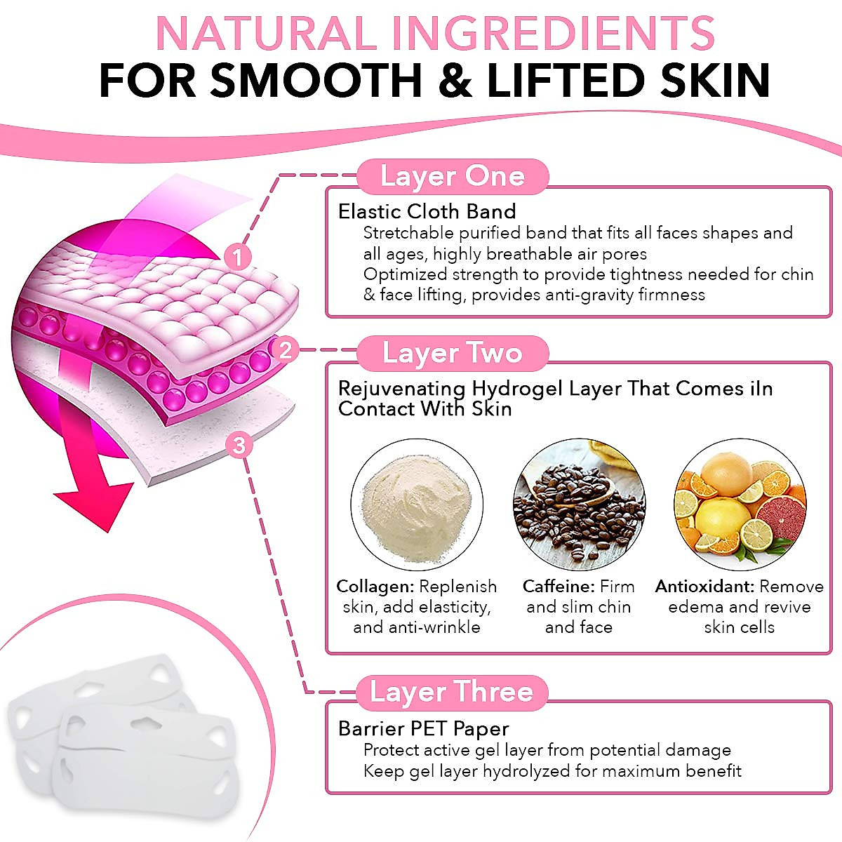 V Shaped Slimming Face Mask | Double Chin Reducer for Firming Moisturizing & Contour Lifting | Instant Lift Strap Wrinkles Remover | V-Line Beauty Band Patch with Collagen Vitamin E & C - 5 Pack