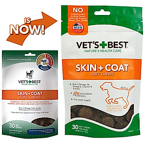 Vet's Best Skin & Coat Soft Chew Dog Supplements | Formulated with Vitamin E and Biotin to Maintain Dogs Healthy Skin and Coat | 30 Day Supply