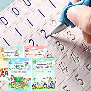 Magical Handwriting Workbooks Practice Copybook, Magic Calligraphy That Can Be Reused Handwriting Copybook Tracing Book (A4+Enlarged 4books+Pens)