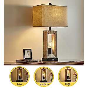 G-SAFAVA 25&quot; Farmhouse USB C+A Charging Ports 3-Way Dimmable Touch Control Brown and Black Table Lamp with Nightlight Vintage Modern Lamps for Living Room Bedroom Hotel(2 Bulbs Included)