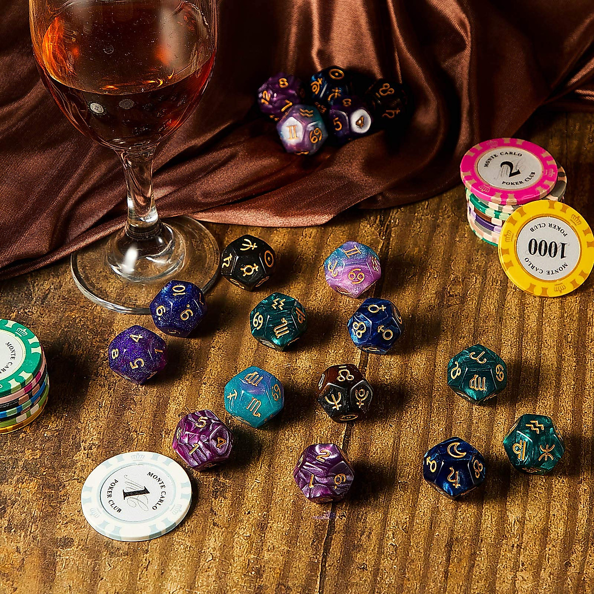 Kasyat 18 Pieces Astrology Dice Astrological Dice 12-Sided Tarot Dice Resin Polyhedral Pearl Pattern Dice for Divination Astrology Tarot Cards Accessory