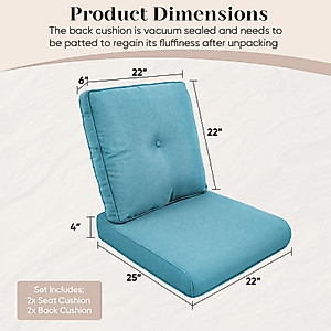 Outdoor Chair Cushions-Patio Chair Cushions Set of 2 with Removable Cover 22 X 25 Inch Outdoor Cushions for Patio Furniture Chair Sofa Couch-Lake Blue