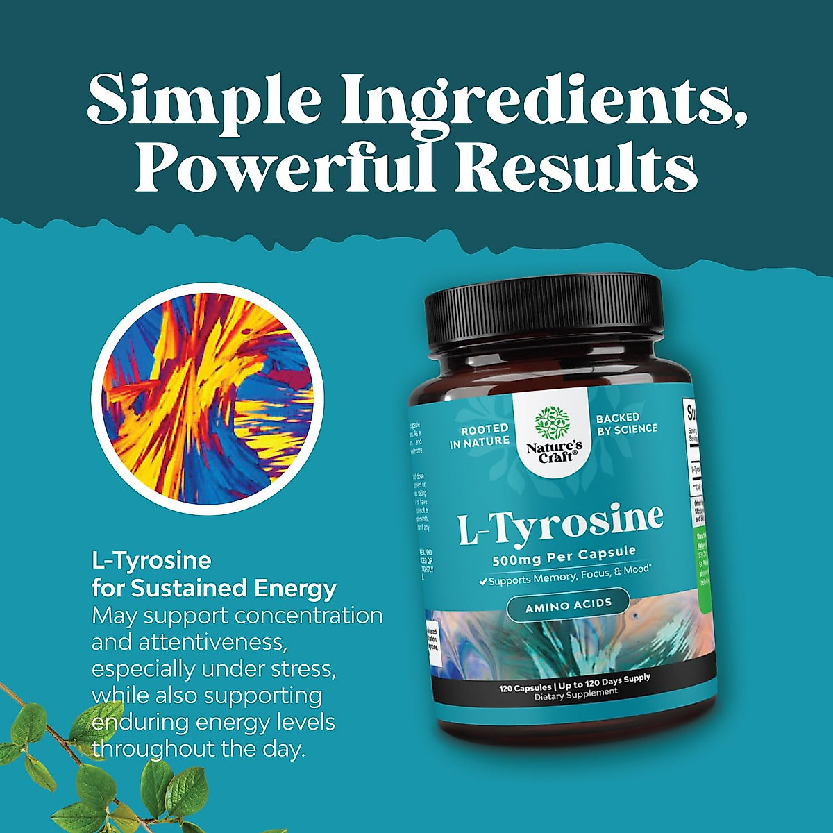 Free Form L Tyrosine 500mg Capsules - High Strength L-Tyrosine Supplement for Mental Energy and Focus Support - Amino Acid Nootropic Supplement for Mood Focus Attention and Cognitive Performance