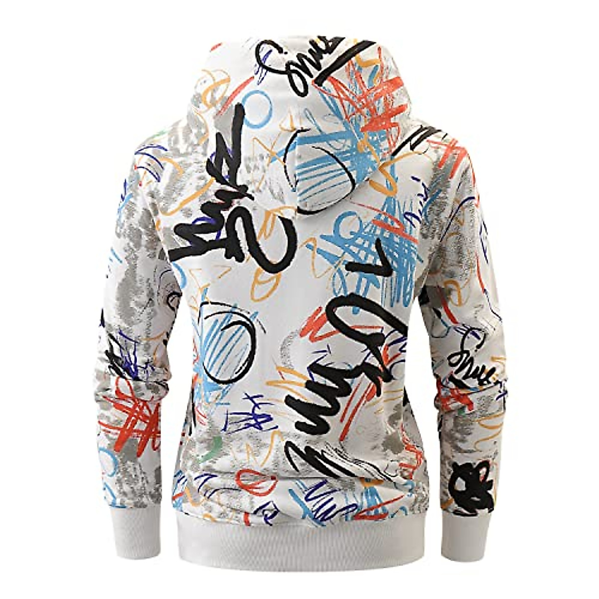 YININF Mens Hipster Hip Hop Hoodie Print Hooded Pullover Sweatshirt(W888 White XL)