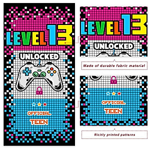 Level 13 Unlocked Happy 13th Birthday Level Up Banner Backdrop Background Photo Booth Props Video Game Game Controller Theme Decorations Decor for Door Porch Boys Girls 13th Birthday Party Supplies