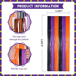 ORG Orange Purple and Black Foil Fringe Backdrop Curtains,2 Pack 3.3ftx8.2ft Halloween Tinsel Streamers Party Decortions, Photo Booth Props Backdrop for Birthday Anniversary Halloween Party Decoration