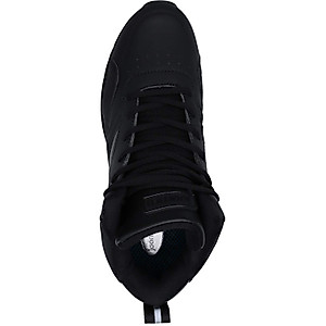 Joomra Mens Work Tennis Shoes All Black Leather Lace up High Top Leather Skate Cushion Sport Footwear Jogging Basketball Daily Fashion Sneakers Size 9.5