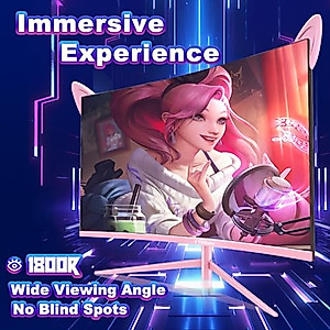 FYHXele 27 inch Gaming Monitor, 1800R Curved Gaming Monitor, FHD-1920X1080P, 165Hz, 1ms, FreeSync/G-Sync, Ultrawide PC Monitor, HDMI/DisplayPort/USB Vesa/Wall Mount Computer Monitor-Pink