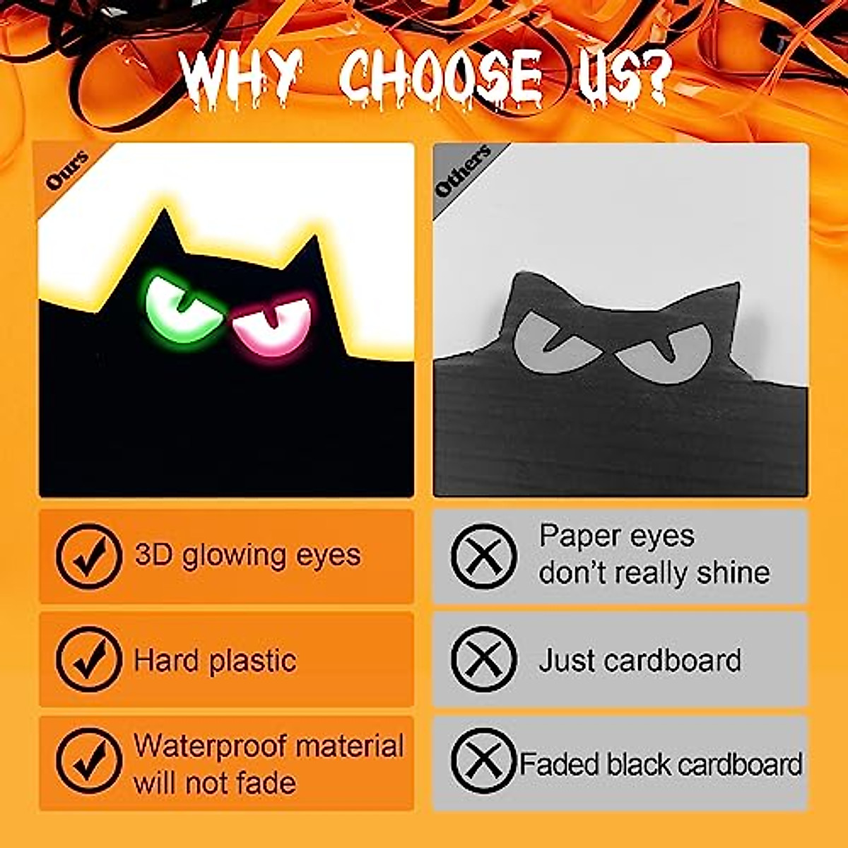 16Pcs Halloween Decorations Scary Black Bat with Glowing Eyes Hanging Decor Party Decor for Home Yard Sign Outdoor Lawn