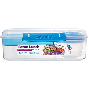 Sistema To Go Collection Bento Lunch Box, Large, Clear/Blue Klips