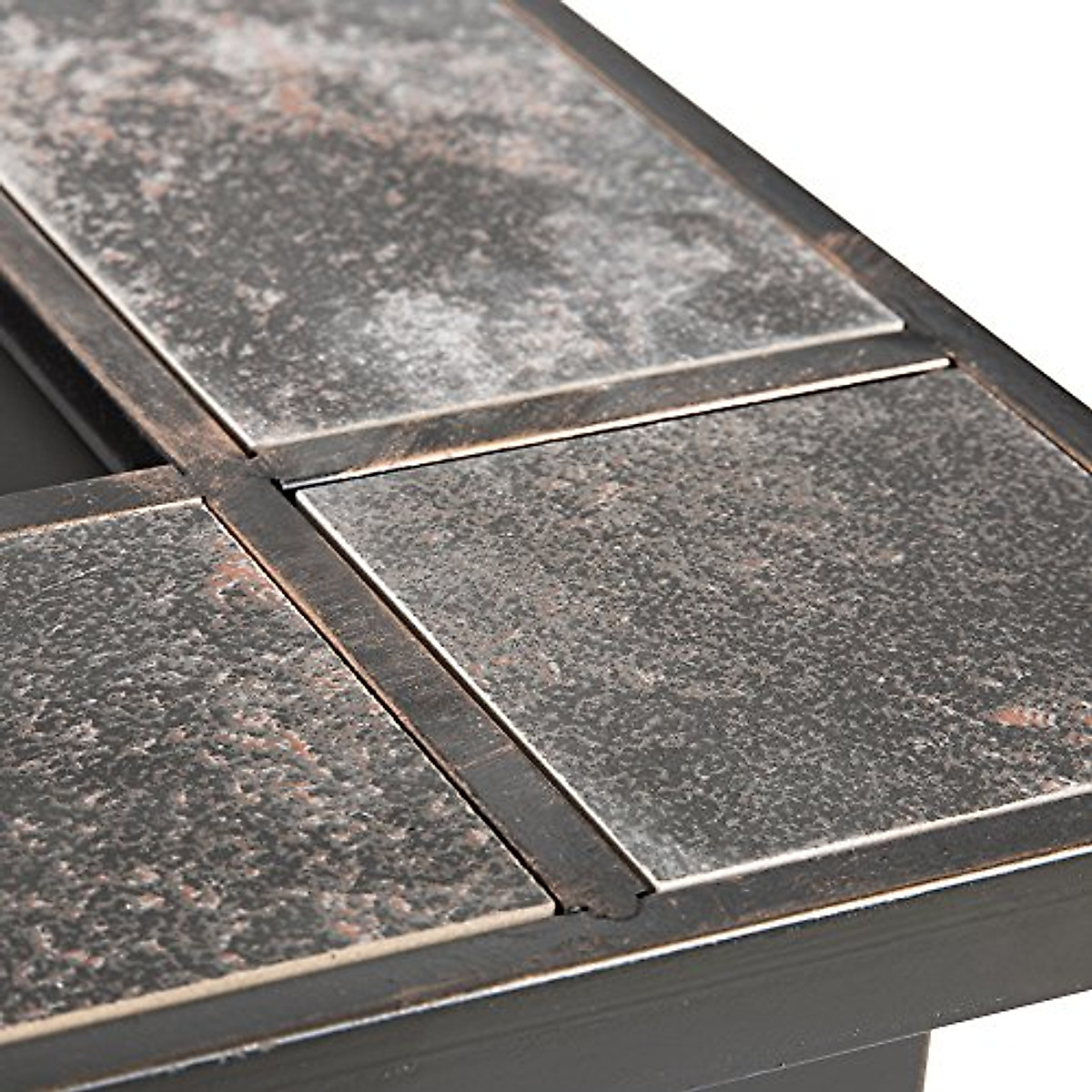 Fire Pit Set, Wood Burning Pit -Includes Screen, Cover and Log Poker- Great for Outdoor and Patio, 37Â” Marble Tile Rectangular Firepit by Pure Garden