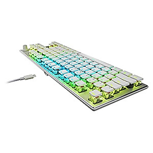 ROCCAT Vulcan TKL Pro PC USB-C Gaming Keyboard, Linear Optical Titan Switch, AIMO RGB Lighting, Tenkeyless Mechanical Feel Speed Keystroke, Low Profile Ergonomic Design for Wrist Rest Support, White