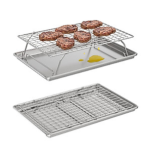 SafBbcue 3 Tier Cooling Rack with Baking Sheet Pan for Cookies Cakes Pies, Cake Layers, Finger Foods 304 Stainless Steel Oven and Dishwasher Safe