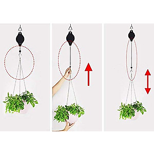 Plant Pulley, Retractable Heavy Duty Easy Reach Pulley Plant Hanging Flower Basket Hook Hanger, for Garden Baskets Pots Indoor Outdoor Decoration -2 Pieces in Black