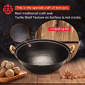 WANGYUANJI Handmade Cast Iron Wok 11.8",Small Round Bottom Wok for 1 Person with Dual Handle,Suitable for Gas Stoves,Uncoated Chinese Traditional wok with Round-bottom Woks