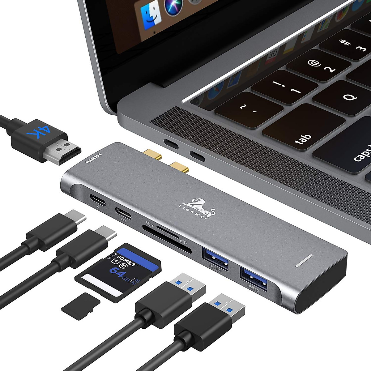 LIONWIE 6 in 1 USB C to Dual HDMI Hub Adapter, 7 in 2 USB C Hub Adapter for MacBook Pro Air 2021-2016