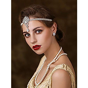 SWEETV 1920's Flapper Headband, Great Gatsby Headpiece 20s Art Deco Hair Accessories Headband Sliver
