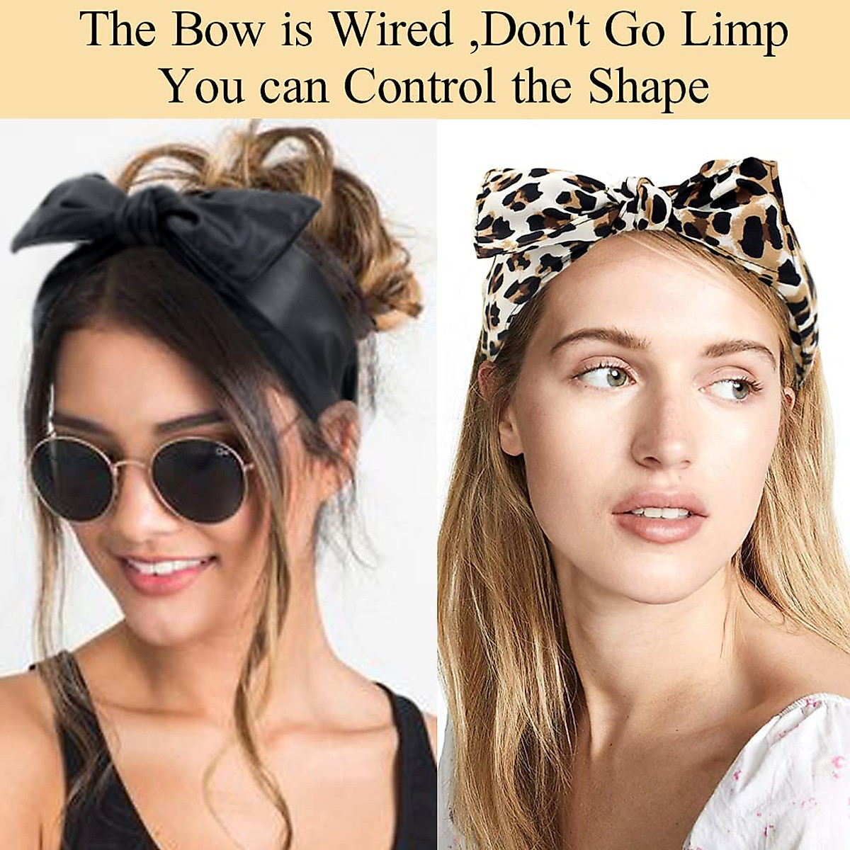 BEGOOD Headbands with Bow - Black Leather Knotted Headband, Leopard Wide Turban Hair Accessories for Women and Girls, 2Pcs