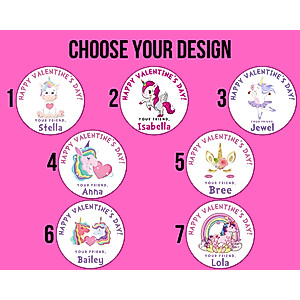 Personalized Unicorn Valentine's Day Stickers for Kids 20-Count, 2 inch, Custom Classroom Valentines Favor for Girls, Happy Valentine's Day Labels