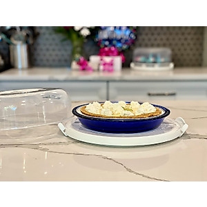 Top Shelf Elements Pie, Cake, Cheesecake Carrier for up to 10 in x 4 1/2 in cake. Two Sided Fashionable Stand Doubles as Five Section Serving Tray Perfect Taker Caddie for Travel (White)