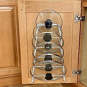 EVELOTS 6 Pot Lid Organizer for Cabinet or Pantry Wall - Cupboard Door Pots and Pans Organizer - Glass or Metal Pan Covers Cabinet Organizer - Rack Hanger Dividers