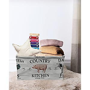 Farmhouse Animals Storage Bins 1 Pack, Large Waterproof Storage Baskets for Shelves Closet, Farm Cow Pig Oil Painting Storage Basket Foldable Storage Box Cube Storage Organizer with Handles
