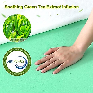 Twin XL Mattress Topper (Twin Extra Long), Homhougo 4 Inch Green Tea Memory Foam Mattress Topper with Zippered Bamboo Cover, Cloud-Like Soft Topper for College Dorm