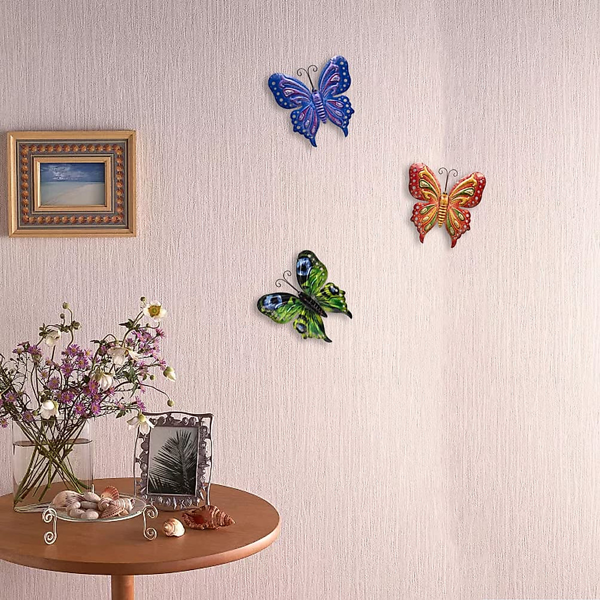 Metal Butterfly Wall Decor 3D Butterfly Wall Art Hanging Sculpture for Indoor Outdoor Office Home Living Room Bedroom Bathroom Garden Porch Patio Fence 8.1" L x 8.3" H(3 Butterflies)