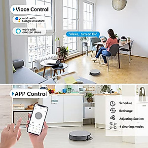 OKP K4 Robot Vacuum Cleaner, Super-Thin, 3600Pa Suction, 150Mins Runtime, Self-Charging Robotic Vacuum Cleaner, Work with Voice Controlled for Pet Hair, Carpets