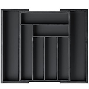 Pipishell Bamboo Expandable Drawer Organizer for Utensils Holder, Adjustable Cutlery Tray, Wood Drawer Dividers Organizer for Silverware, Flatware, Knives in Kitchen, Bedroom, Living Room (Black)