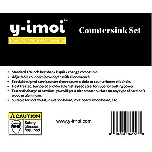 Y-imoi Drill Bit Set 5 Pieces Countersink Drill Bit Set Adjustable Countersink Bit Professional Drill Bits for Metal, Woodworking, Aluminum, Plastic Premium High Speed Steel Bit for Power Tools