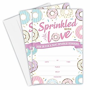 JCVUK Baby Shower Invites,Donut Theme Baby Shower Invitation Cards With Envelopes(25 Pack), Colorful Donut Baby Shower Decorations And Supplies For Boys Girls(YQK-B09)