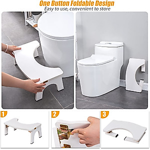 Toilet Stool Wood, Foldable Poop Stool for Adults, 7" Squatting Potty Stool Extra Sturdy & Wide Wooden Toilet Squat Step Stool with Anti-Slip Feet by CHEAGO,380 lbs Pure White