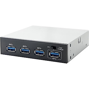 IO Crest 3.5 Inch Bay 4 Port Hub USB 3.0 with Fast Charging Port, 19 Pin USB Header and USB A Connector SY-HUB20134,Black
