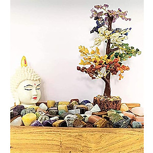 Shawn Seven Chakra Natural Healing Gemstone Bonsai Fortune Money Tree for Good Luck, Wealth & Prosperity Office Decor Spiritual Gift (with Golden Wire and 300 Beads) Size 10-12 Inches, Golden,natural