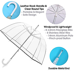 Kung Fu Smith Bubble Clear Umbrella for Weddings, Bulk Large Adult Transparent Umbrella Windproof Dome Rain Bubble Umbrella